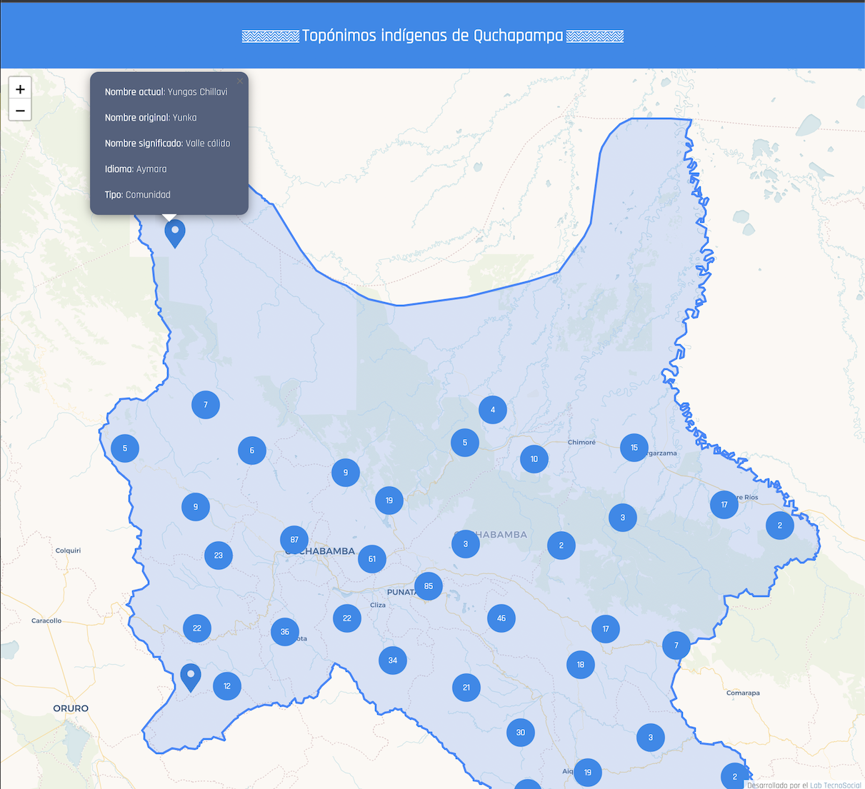 Mapa de topónimos indígenas de Cochabamba